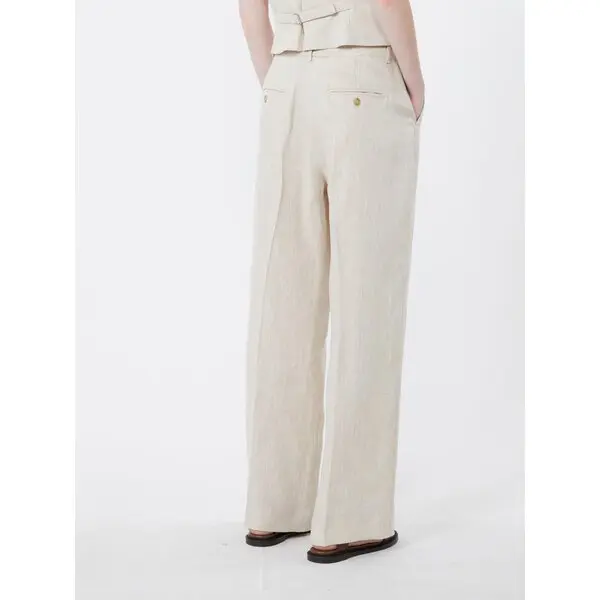 Max Mara Malizia Pressed Crease Wide Leg Pants - Beige
