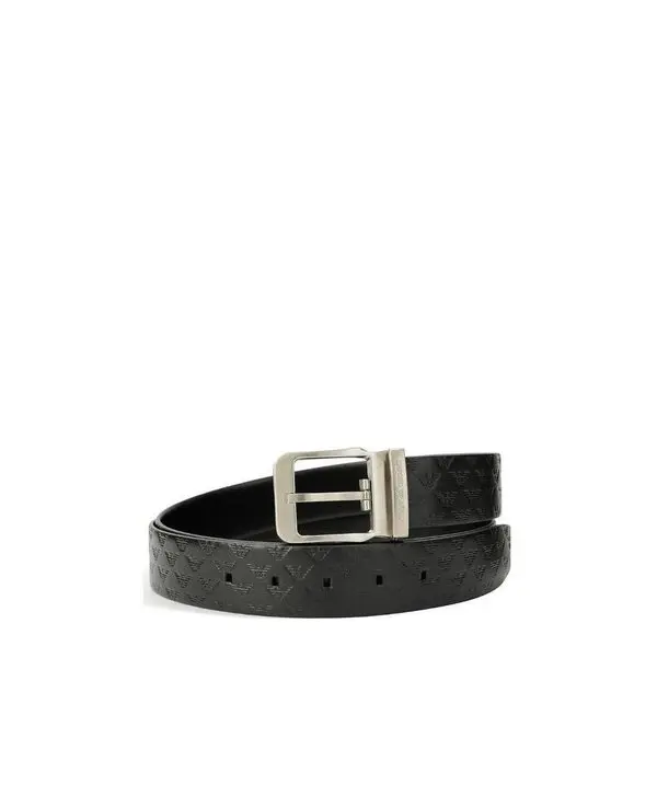 Emporio Armani Embossed Leather Belt - Black