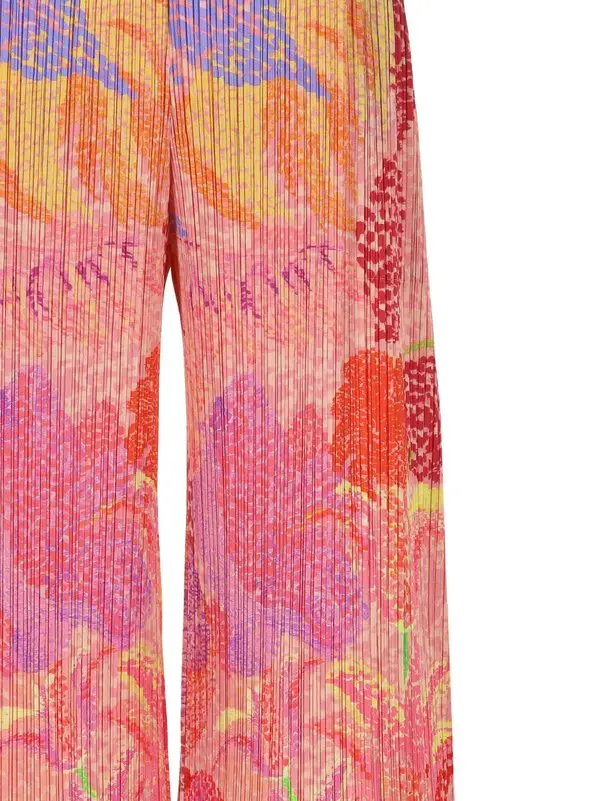 Issey Miyake Printed Wide Leg Pleated Trousers