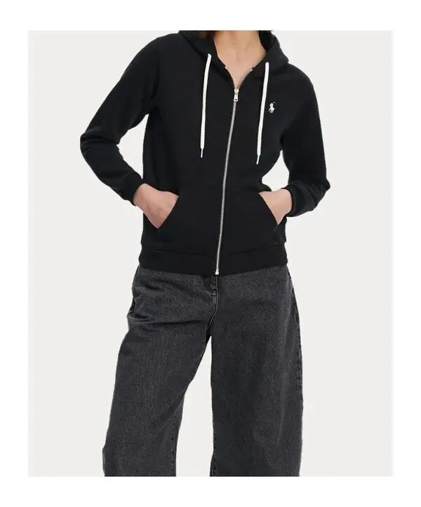 Polo Ralph Lauren Full-zip Drawstring Hoodie With Logo Detail - Black