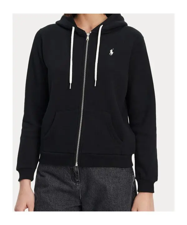 Polo Ralph Lauren Full-zip Drawstring Hoodie With Logo Detail - Black