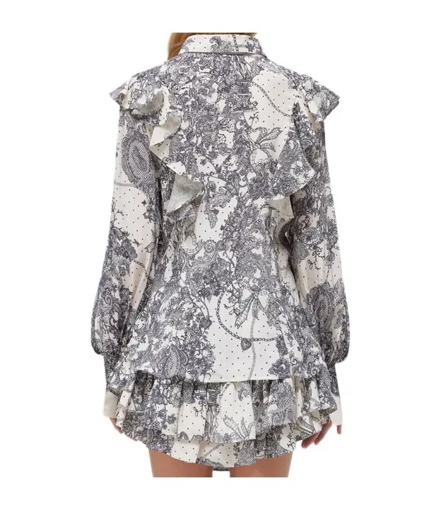 BLUGIRL Lace-print Ruffled Shirt - Gray