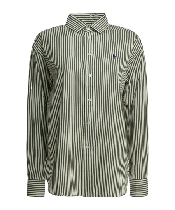 Polo Ralph Lauren Striped Collared Shirt With Embroidered Details - Gray