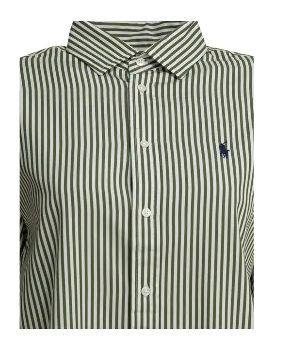 Polo Ralph Lauren Striped Collared Shirt With Embroidered Details - Gray