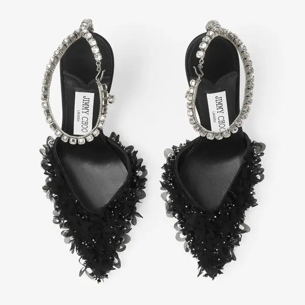JIMMY CHOO Mesh Pumps With Petal Embroidery And Crystal Chain