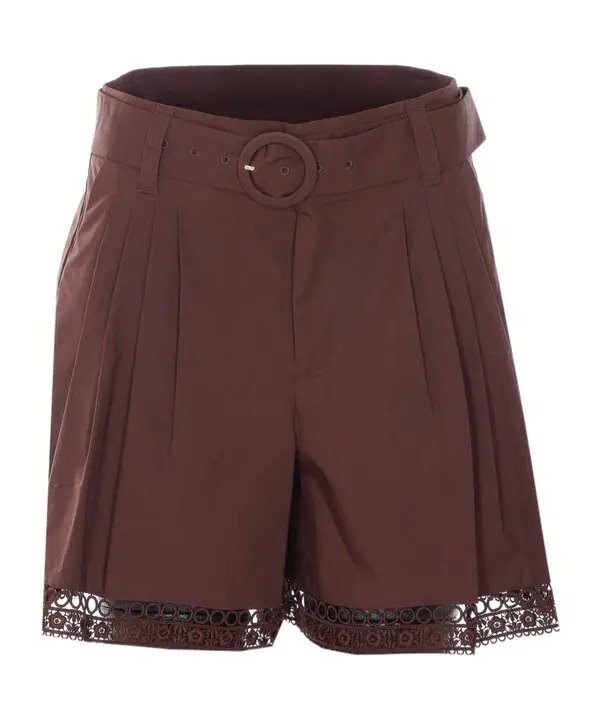 TWINSET Embroidered Belted Shorts - Red