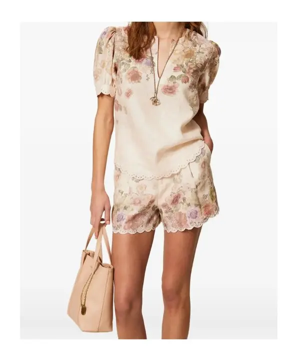 TWINSET Embroidered Floral Puff Sleeve Top