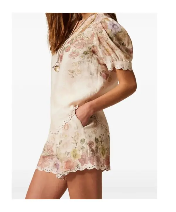 TWINSET Embroidered Floral Puff Sleeve Top