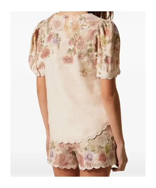 TWINSET Embroidered Floral Puff Sleeve Top