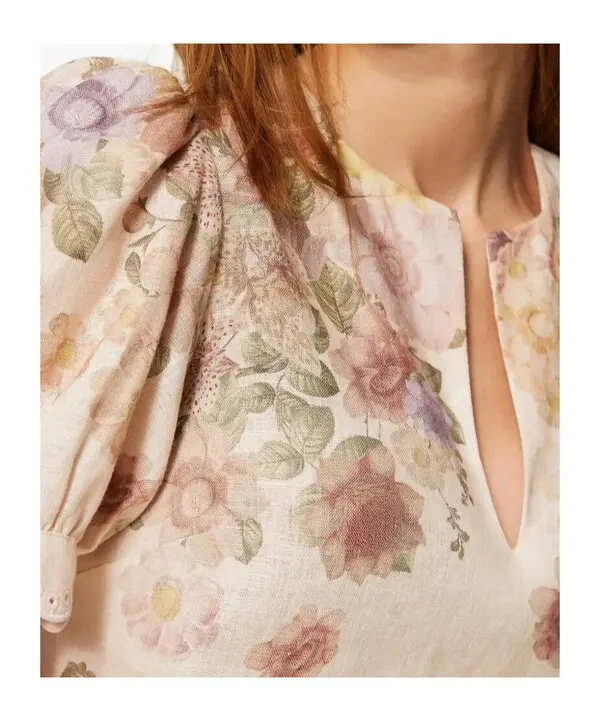 TWINSET Embroidered Floral Puff Sleeve Top