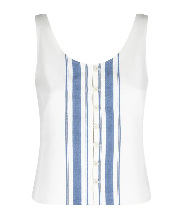 LOW CLASSIC Sleeveless Striped Button-up Top - White