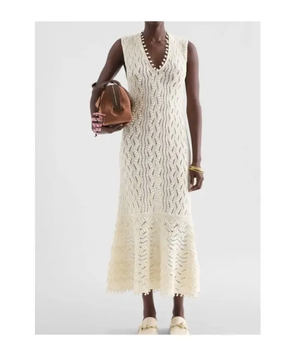 JIL SANDER V-neck Sleeveless Knitted Maxi Dress