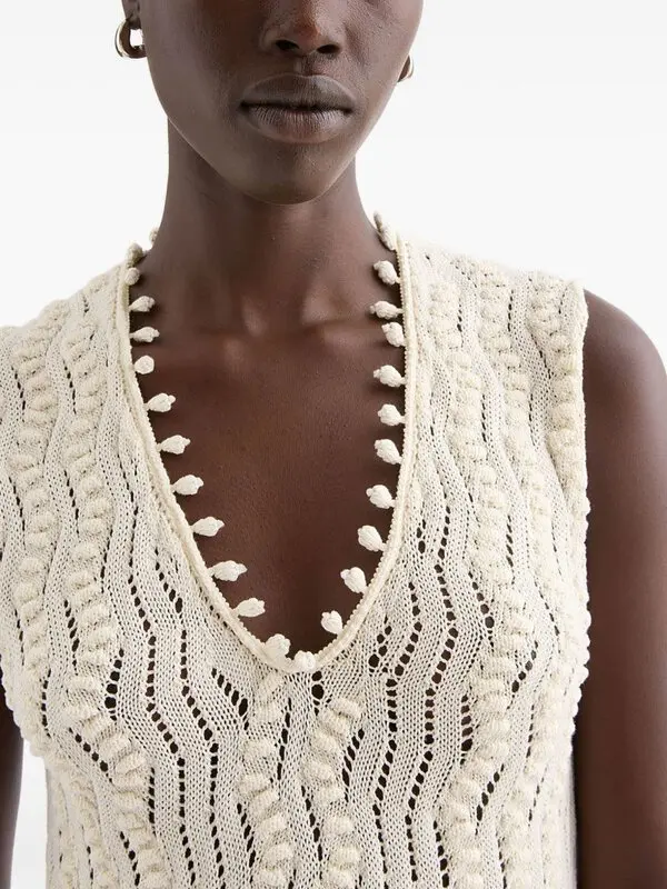 JIL SANDER V-neck Sleeveless Knitted Maxi Dress - Eggshell