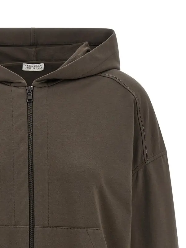 Brunello Cucinelli Monili-embellished Zip-up Hoodie - Brown