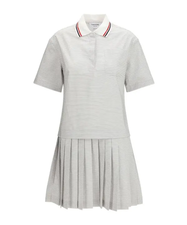 Thom Browne Striped Pleated Polo Mini Dress - Medium Gray