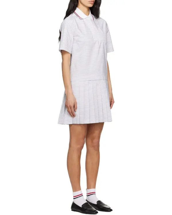 Thom Browne Striped Pleated Polo Mini Dress - Medium Gray