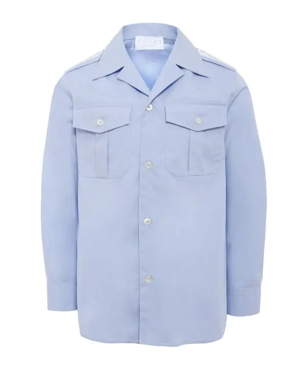 Gucci Logo Embellished Lapel Collar Shirt - Light Blue