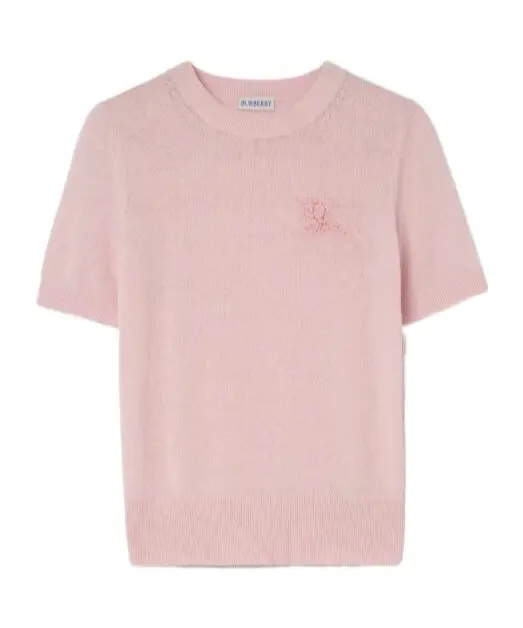 Burberry Short Sleeve Knitted Top With Equestrian Knight Design - Mallow Pink