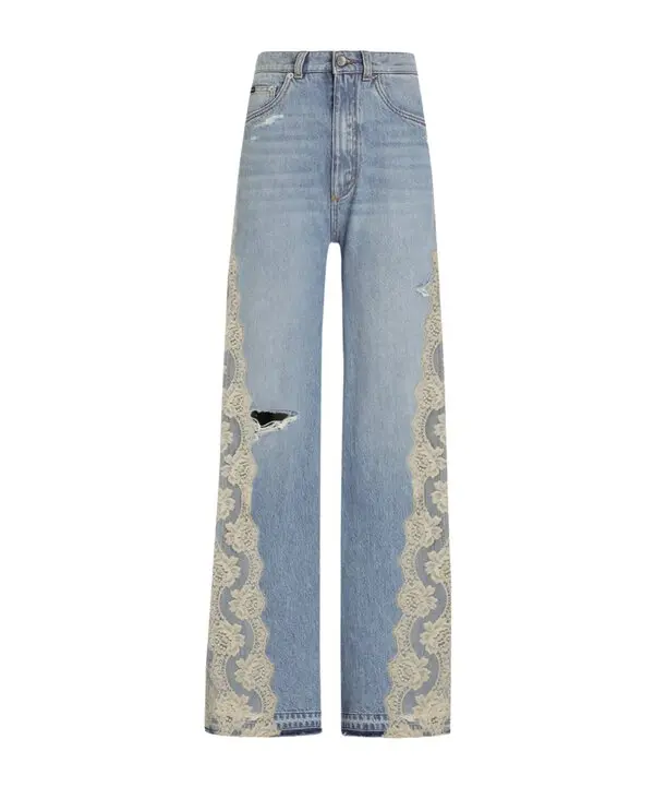 Dolce & Gabbana Paneled Lace Jeans - Gray