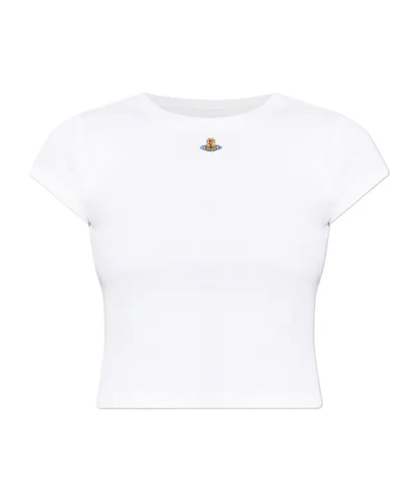 VIVIENNE WESTWOOD Logo Embroidered Ribbed T-shirt - White