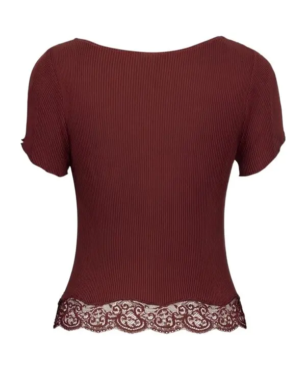Saint Laurent Square Neck Ruffled Top - Deep Red