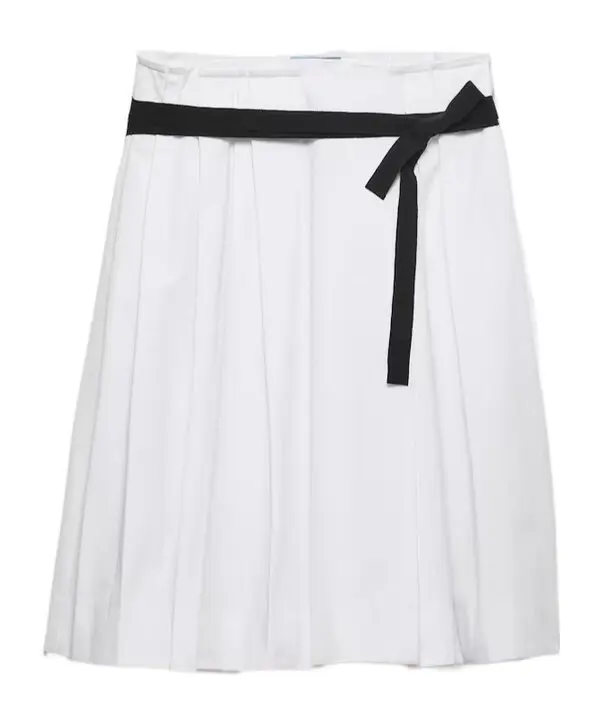 Prada Belted Midi Skirt With Pleats - White