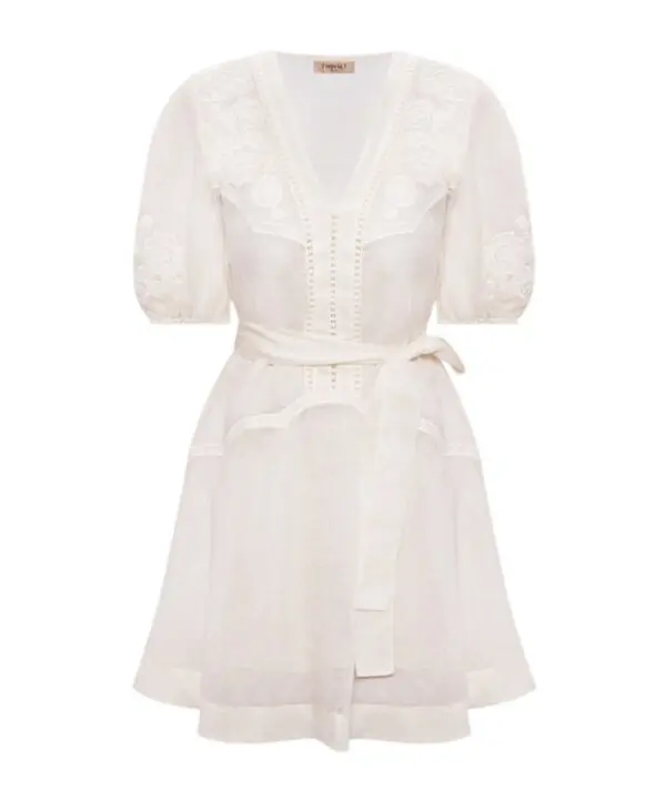 TWINSET Floral-embroidered Belted Mini Dress - White