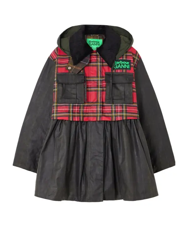 Barbour X Ganni Plaid Hooded Waxed Cotton Jacket