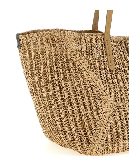 Brunello Cucinelli Bc Duo Large Woven Raffia Shoulder Bag With Leather Details - Beige