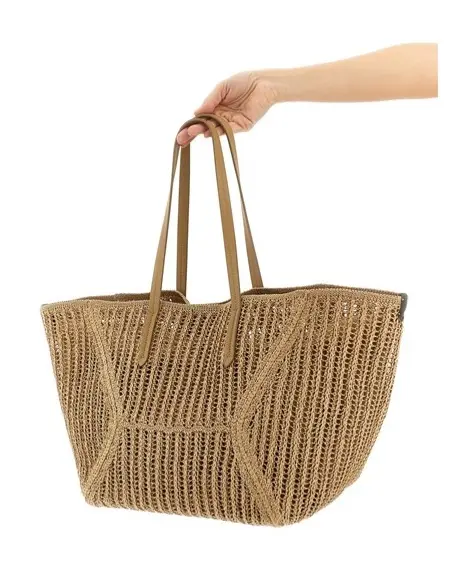 Brunello Cucinelli Bc Duo Large Woven Raffia Shoulder Bag With Leather Details - Beige