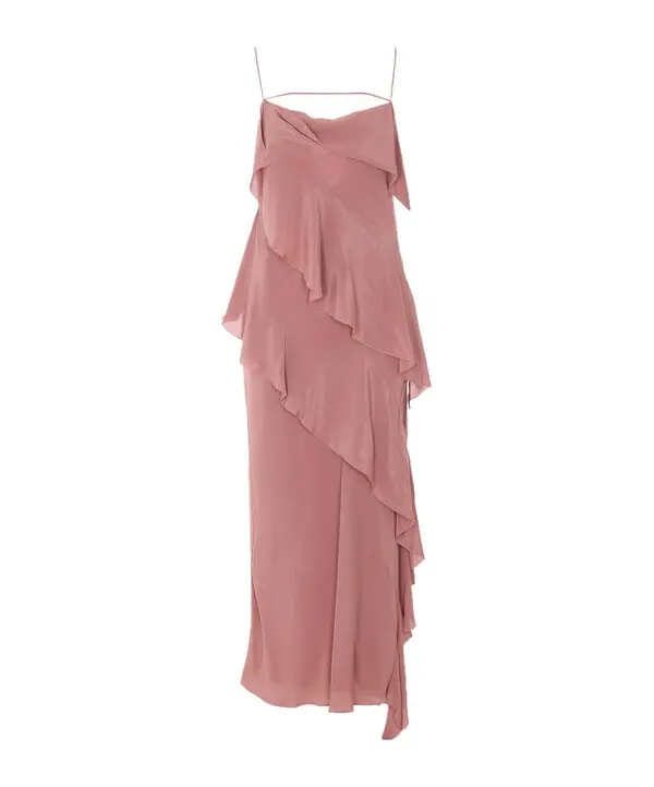 Patrizia Pepe Draped Ruffled Maxi Dress - Pink