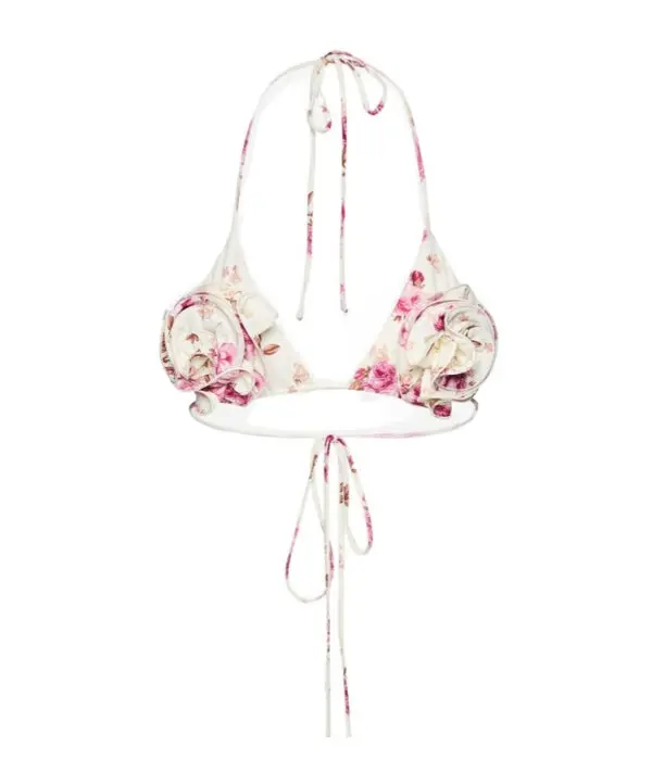 Magda Butrym Embellished Floral Triangle Bikini Top - Cream