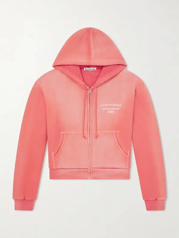 Acne Studios Feida Cropped Logo-print Cotton-jersey Zip-up Hoodie - Red