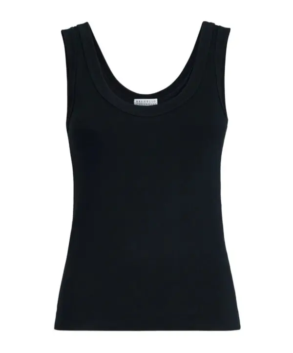 Brunello Cucinelli Sleeveless Jersey Top With Monili Trim - Black