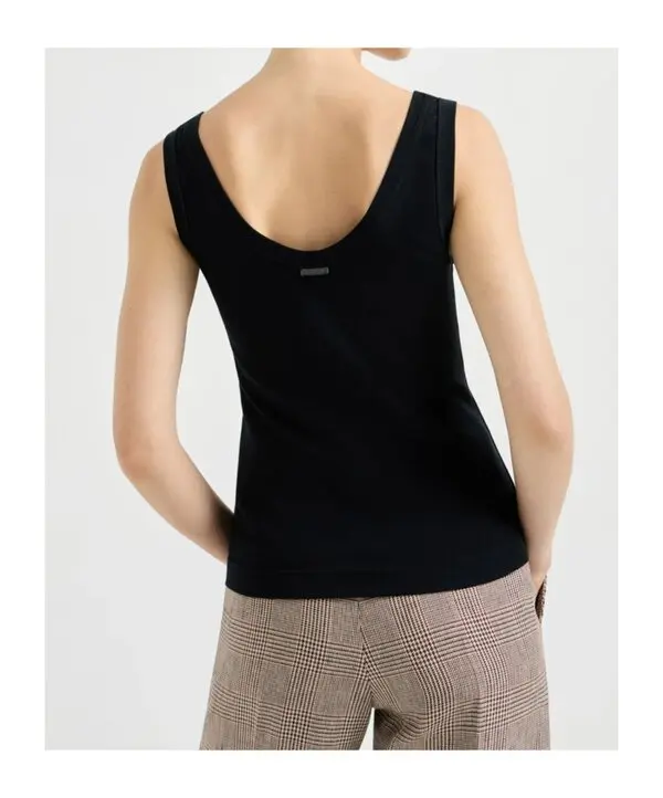 Brunello Cucinelli Sleeveless Jersey Top With Monili Trim - Black