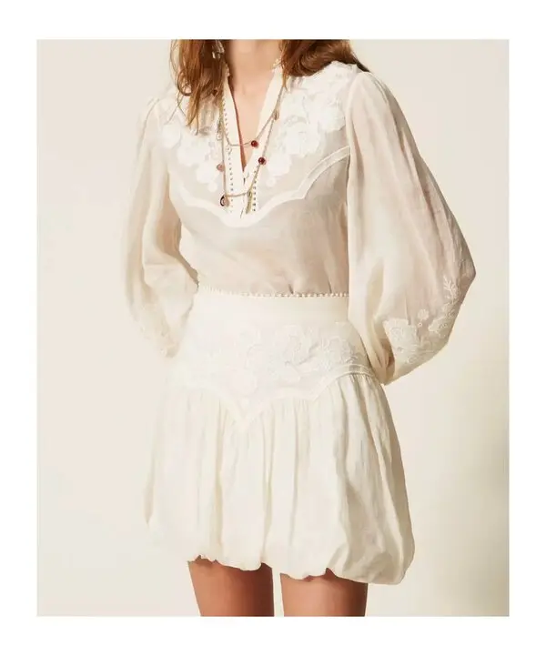 TWINSET Embroidered V-neck Blouse - No