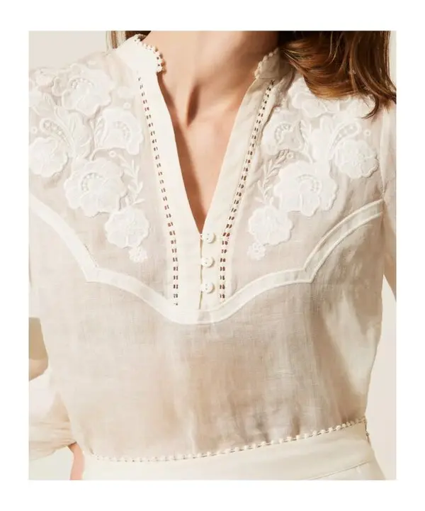 TWINSET Embroidered V-neck Blouse - No