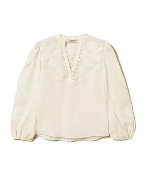 TWINSET Embroidered V-neck Blouse - White