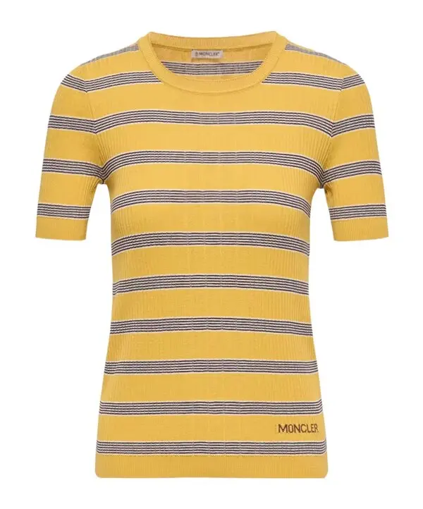 Moncler Striped Cotton Short Sleeve Polo Shirt - Off-white And Yellow