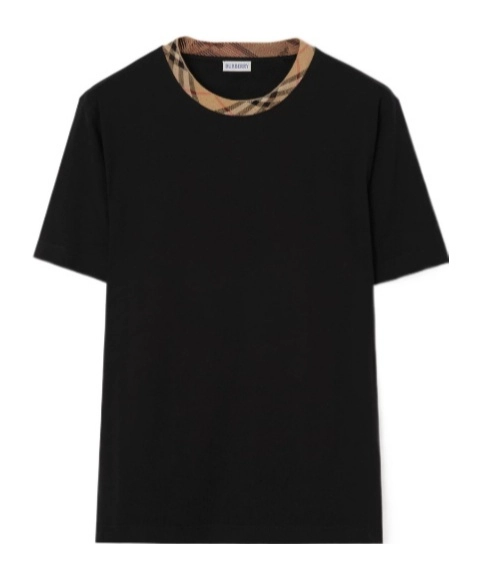 Burberry Checked Trim Crewneck T-shirt - Black