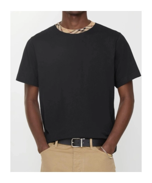 Burberry Checked Trim Crewneck T-shirt - Black