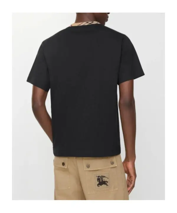 Burberry Checked Trim Crewneck T-shirt - Black