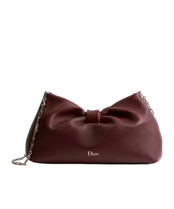 Dior Bow Detail Leather Shoulder Bag - Red