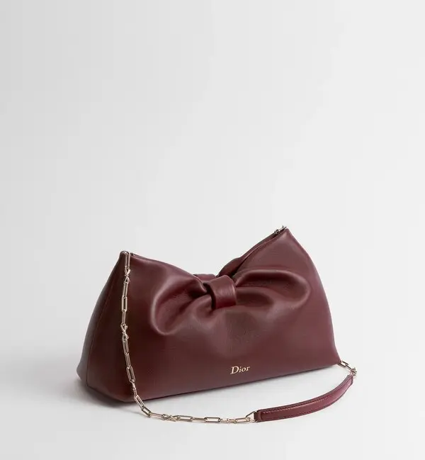 Dior Bow Detail Leather Shoulder Bag - Red