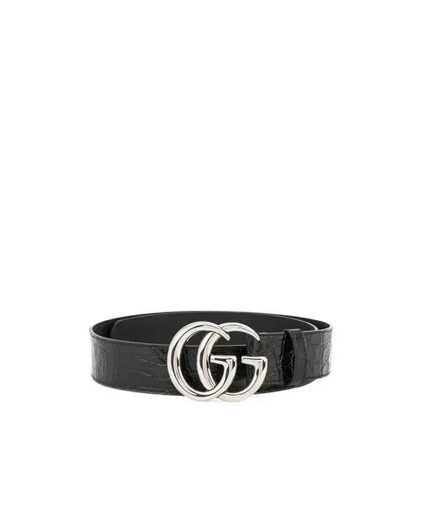 Gucci Gg Crocodile Embossed Belt - Black