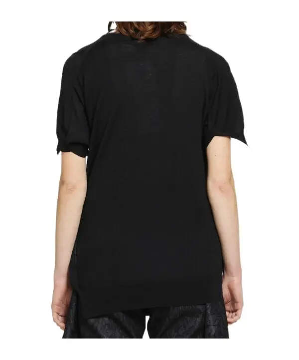 Junya Watanabe Crew Neck Short Sleeve Sweater With Ribbed Hem And Slit Cuffs
