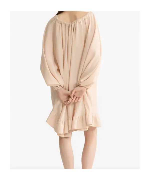 PATOU Mini Dress With Tie Neck And Ruffled Hem - Nude
