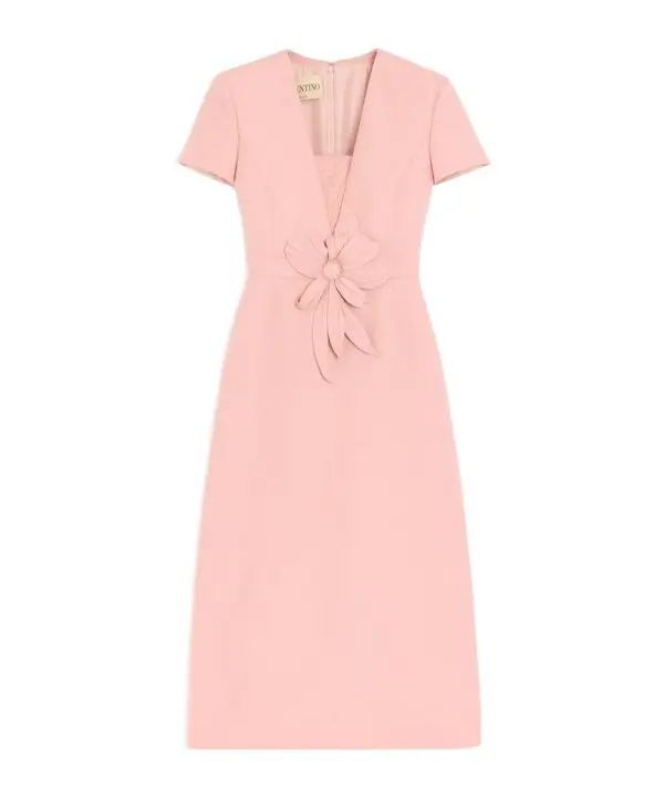 Valentino Garavani V-neck Floral Appliqué Midi Dress - Pink