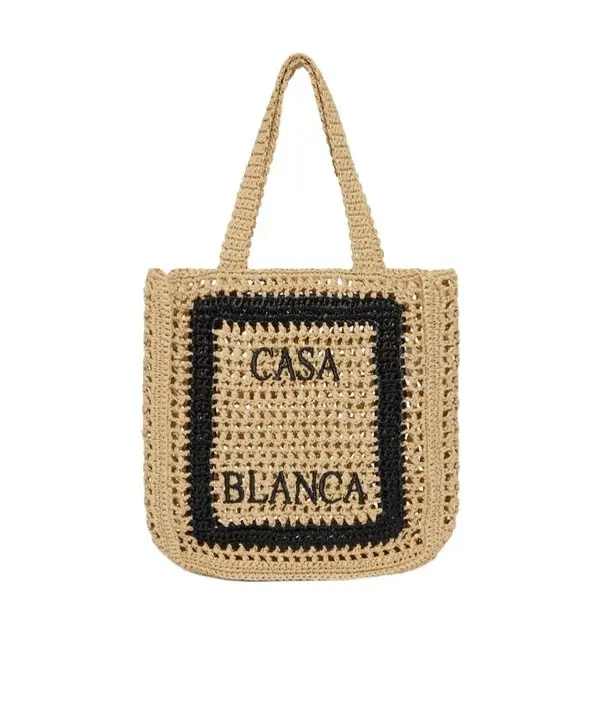 Casablanca Natural Raffia Tote Bag - Beige/black