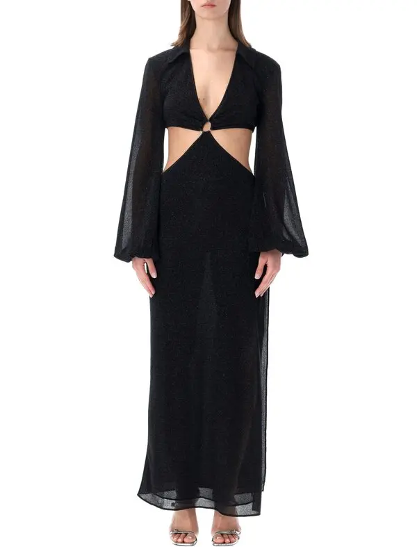 Oseree Long Sleeve Cut-out Maxi Dress - Black